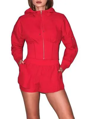 FLEUR DU MAL Fleur Du Mal Zip-Up Warm Up Jacket With Corset Detail Raspberry Jam