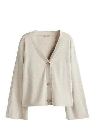 H&m Fine-knit V-neck Cardigan - Light Beige Melange