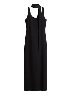 H&m Fitted Maxi Dress With Scarf - Black