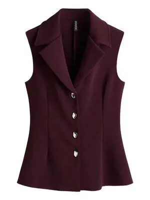 H&m Fitted Jersey Waistcoat With Notch Lapels - Burgundy