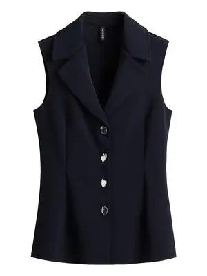 H&m Fitted Jersey Waistcoat With Notch Lapels - Navy Blue