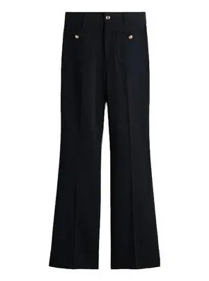 H&m Flared Twill Trousers - Navy Blue