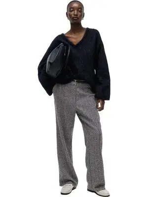 H&m Tailored Straight Leg Trousers - Gray/herringbone-patterned