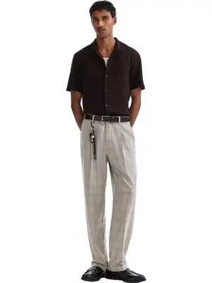 H&m Regular Fit Tailored Trousers With Creased Legs - Beige/checked