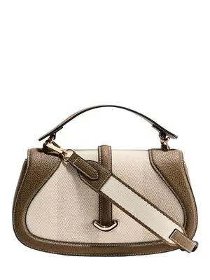 H&m Crossbody Bag With Top Handle And Detachable Shoulder Strap - Khaki Green/light Beige