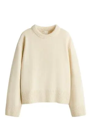 H&m Wool Jumper With Crew Neck And Ribbed Details - Light Beige