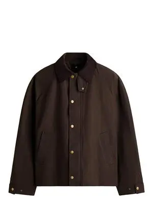 H&m Workwear Jacket With Corduroy Collar - Dark Khaki Green