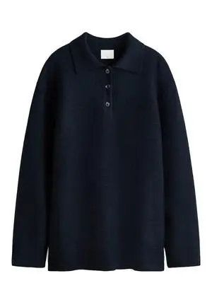 H&M Wool Polo Sweater With Ribbed Details