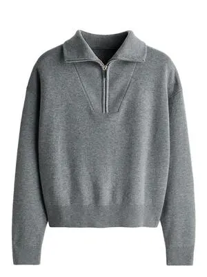 H&m Zip-top Jumper With Ribbed Turtle Neck And Dropped Shoulders - Gray Melange