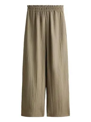 H&m Wide Frill-trimmed Trousers - Olive Green