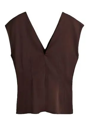 H&M H&M V-Neck Cap-Sleeve Top In Twill