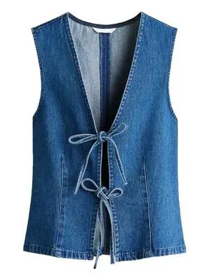 H&m Tie-front Denim Waistcoat - Denim Blue