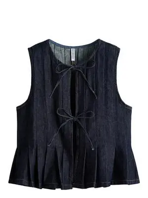 H&m Tie-detail Denim Waistcoat - Dark Denim Blue