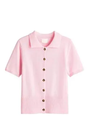 H&m Short-sleeved Collared Cardigan - Light Pink