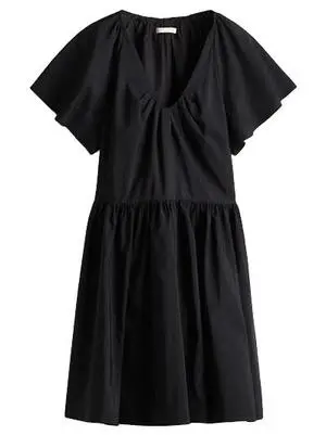 H&m Butterfly-sleeved V-neck Dress - Black