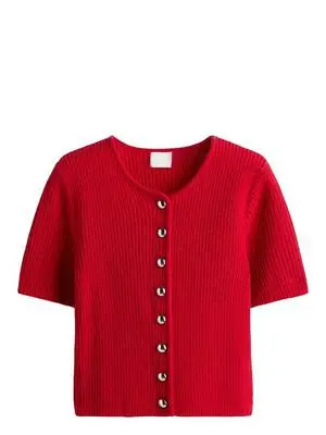 H&m Rib-knit Cardigan With Metal Buttons - Red