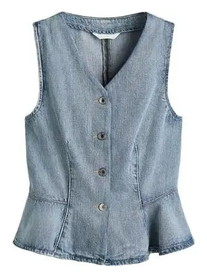 H&m Denim Peplum Waistcoat - Denim Blue