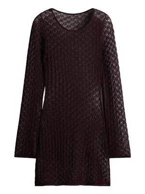 H&m Shimmering Pointelle-knit Long Sleeve Top - Plum Red