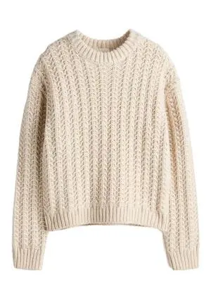 H&m Cable-knit Jumper With Round Neck - Light Beige