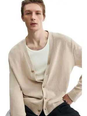 H&m Relaxed Fit V-neck Cardigan - Beige