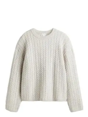 H&m Cable-knit Jumper With Ribbed Crew Neck And Drop Shoulders - Light Gray