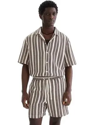 H&m Regular-fit Textured Cotton-blend Shorts - Brown/striped