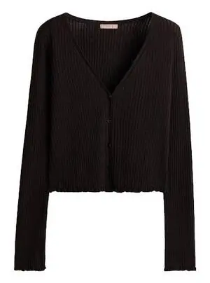 H&m Rib-knit Linen-blend Cardigan - Dark Brown
