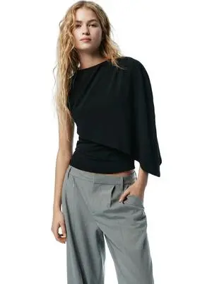 H&m H&M Asymmetrical Cape Detail Jersey Top Black