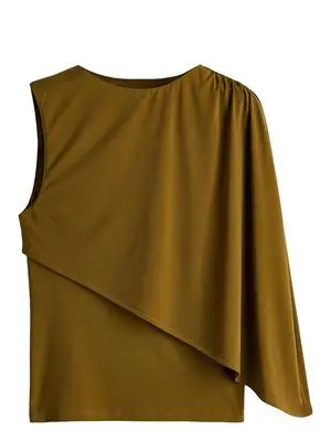 H&m Sleeveless Top With Asymmetric Cape Detail - Dark Khaki Green