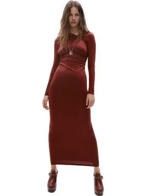 H&m Draped Jersey Maxi Dress With Asymmetric Neckline - Rust Brown
