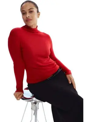 H&m Fine-knit Turtleneck Top - Red