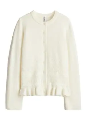 H&m Pointelle-knit Cardigan With Frill Trim - White
