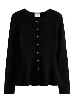 H&m Rib-knit Peplum Cardigan With Metal Buttons - Black