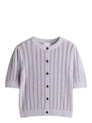 H&m Pointelle Knit Cardigan With Puff Sleeves - Light Purple