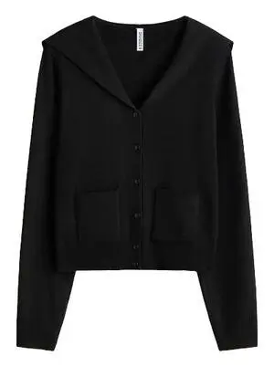 H&m Collared Fine Knit Cardigan - Black