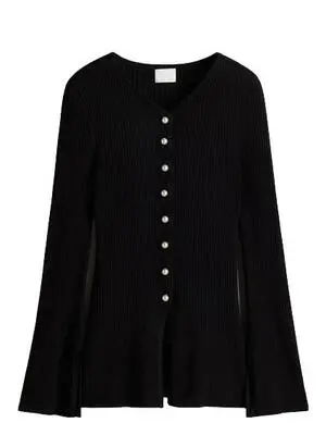 H&m Rib-knit Cardigan With V-neckline And Button Detail - Black
