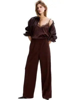 H&m Wide-leg Crease-leg Trousers - Brown