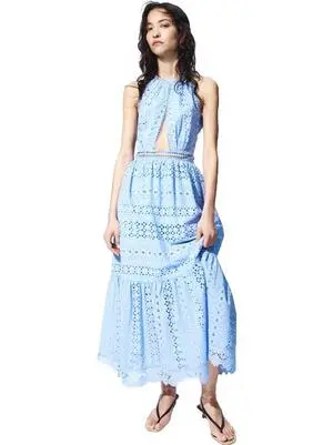 H&m Eyelet-embroidered Poplin Maxi Dress - Blue