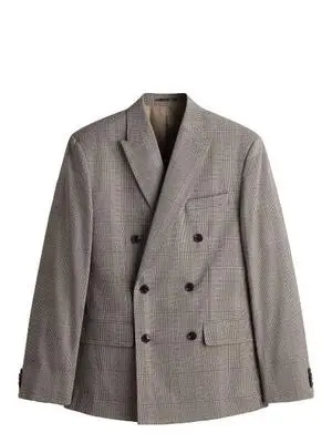 H&m Double-breasted Jacket With Peak Lapels - Dark Beige/checked