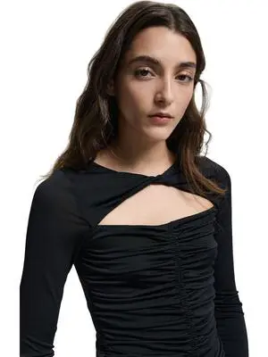 H&m Cut-out Jersey Top With Draped Detail - Black