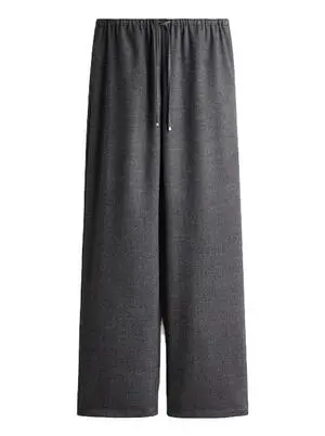 H&m Drawstring Trousers In Herringbone Weave - Dark Gray/herringbone Pattern