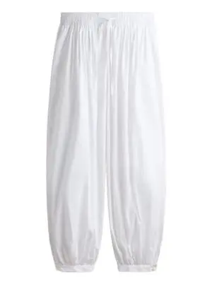 H&m Cotton Balloon Trousers With Drawstring Waist - White