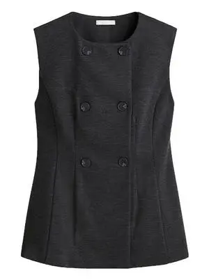 H&m Double-breasted Waistcoat In Dense Jersey - Dark Gray Melange