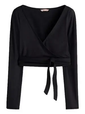 H&m Brushed Jersey Wrap Top With V-neckline - Black