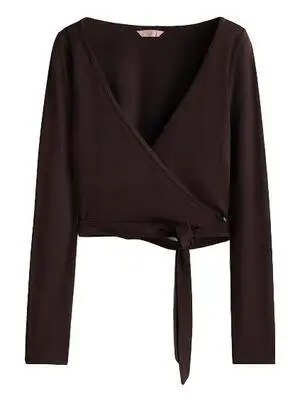 H&m Brushed Jersey Wrap Top With V-neckline - Dark Brown