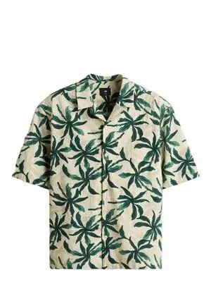 H&m Relaxed Fit Cotton Resort Shirt - Dark Green/patterned