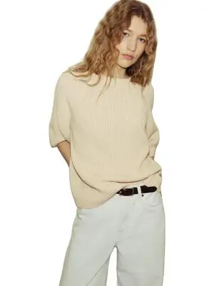 H&m Rib-knit Oversized Top With Raglan Sleeves - Beige