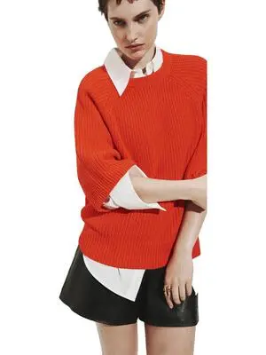 H&m Rib-knit Oversized Top With Raglan Sleeves - Bright Red