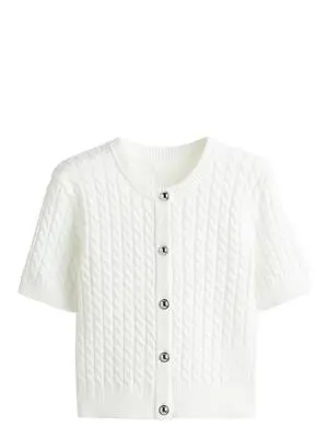 H&m Cable-knit Cardigan With Metal Buttons - White
