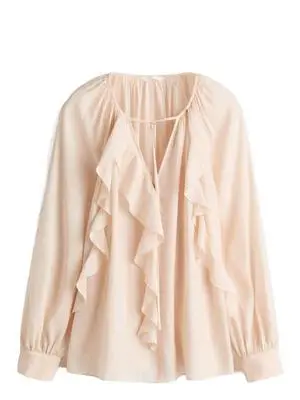 H&m Oversized Flounce-trimmed Blouse - Powder Pink